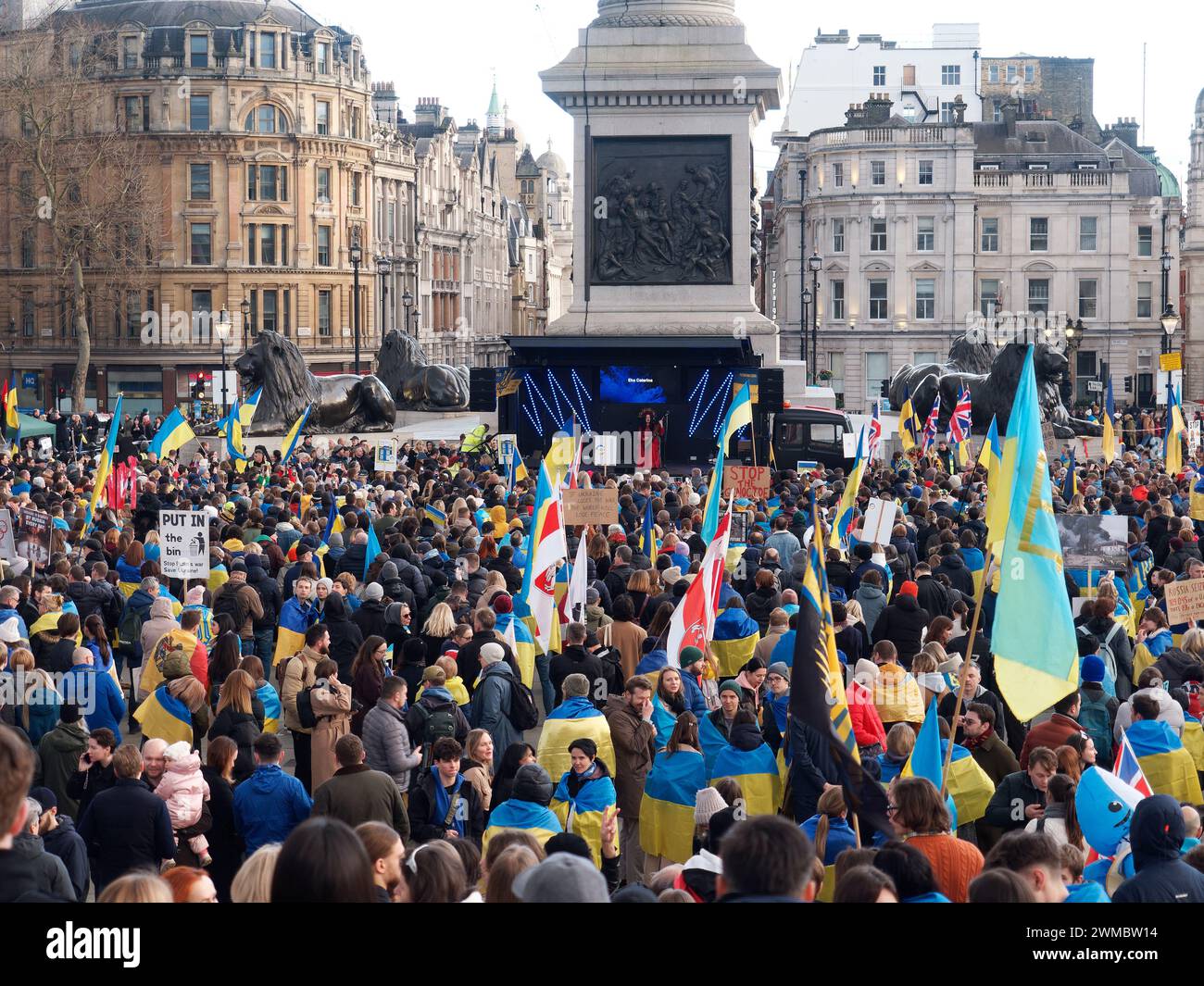 View of the large crowd gathered at a rally in Trafalgar Square London ...