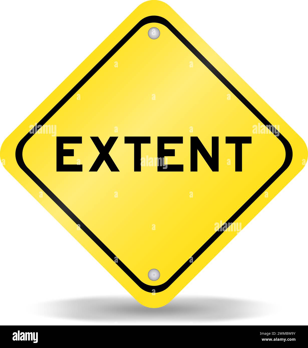 Yellow color transportation sign with word extent on white background ...