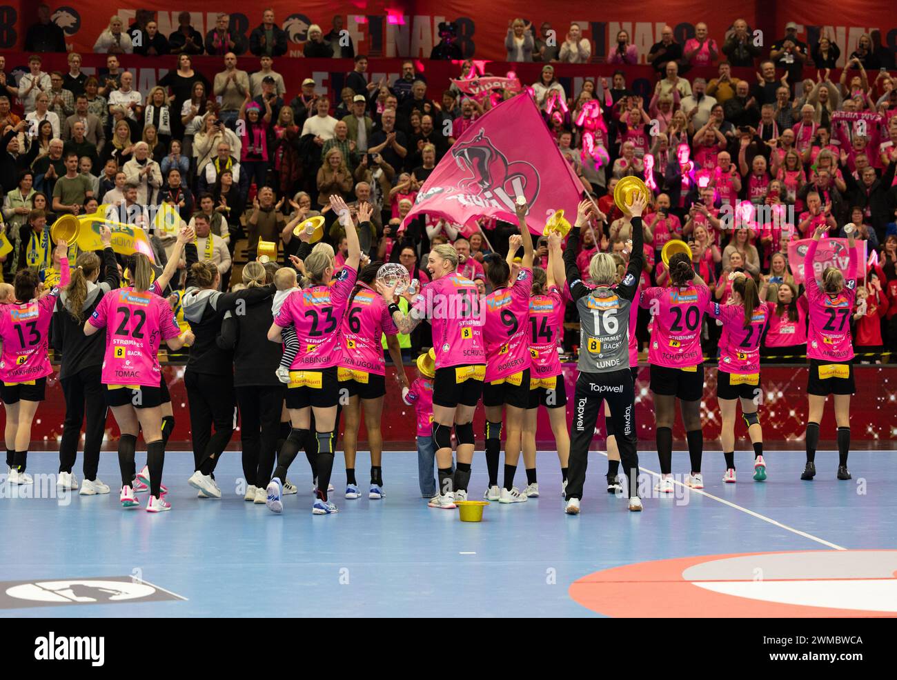 Arendal, Norway, February 25th 2024: Players of Vipers celebrate after ...