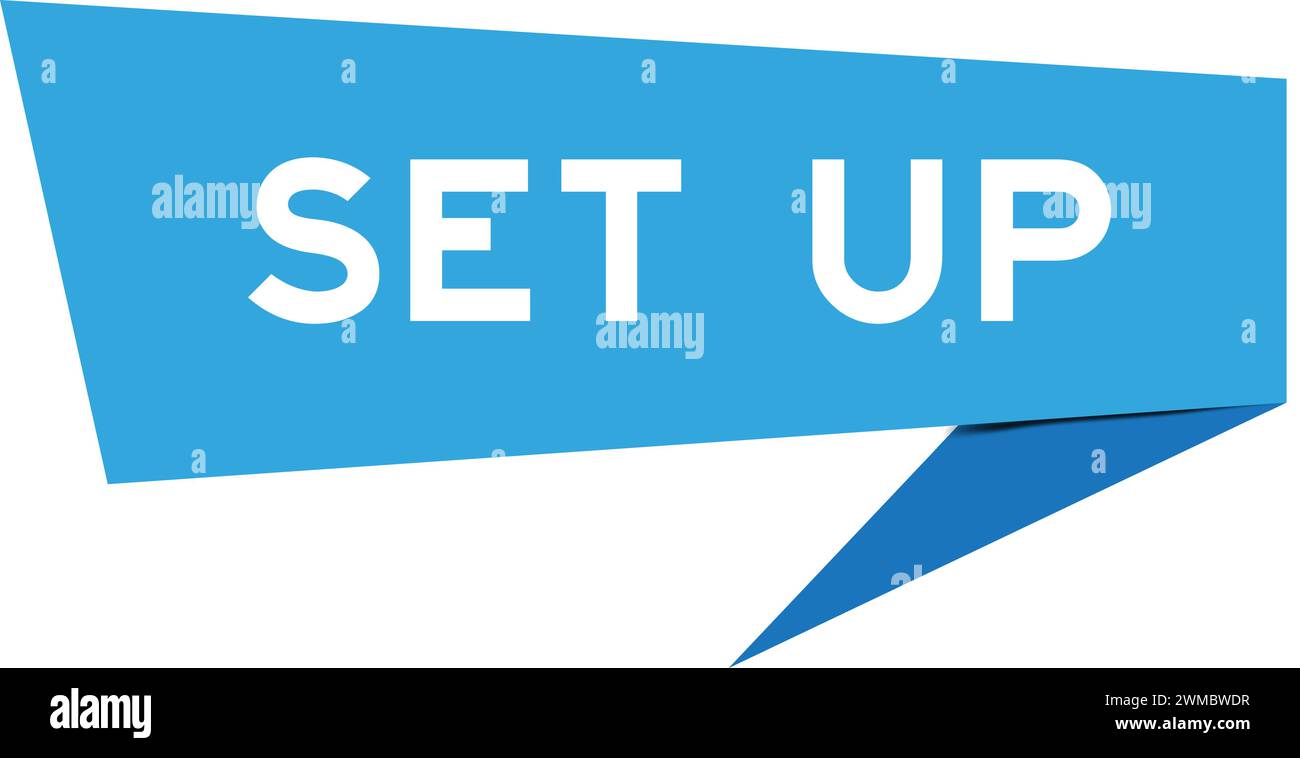 Blue color speech banner with word set up on white background Stock ...