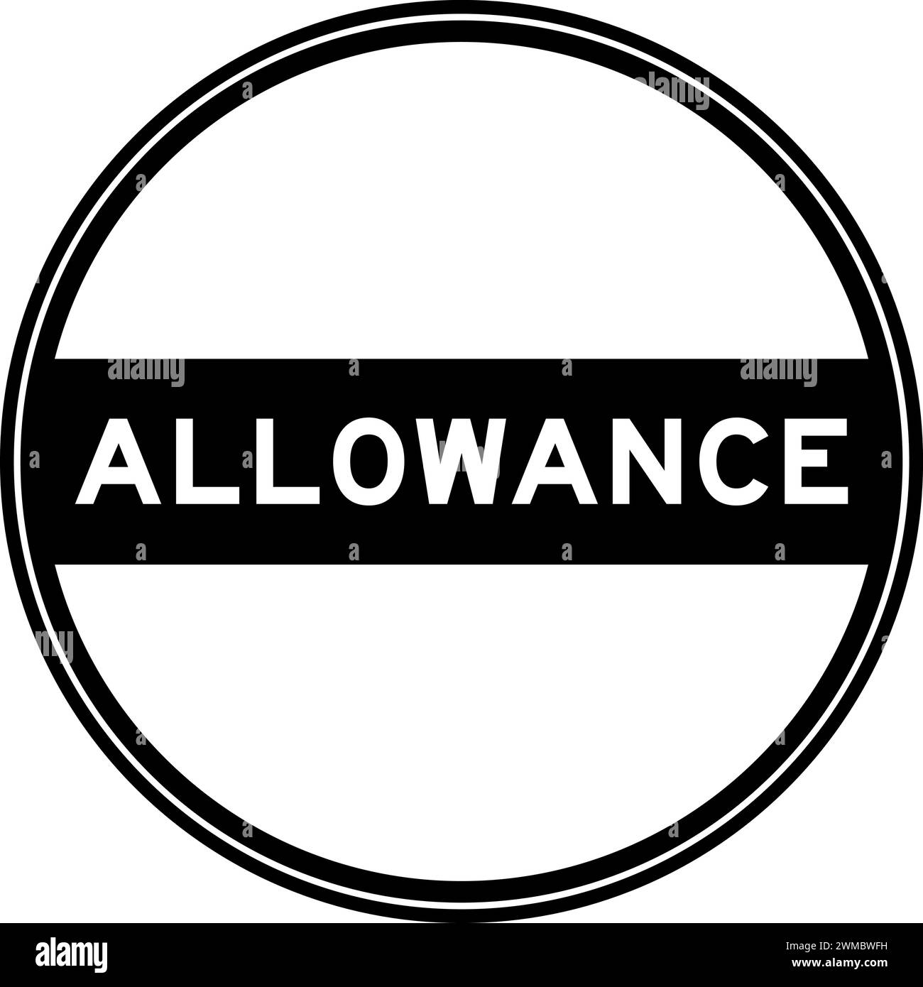 Black color round seal sticker in word allowance on white background ...
