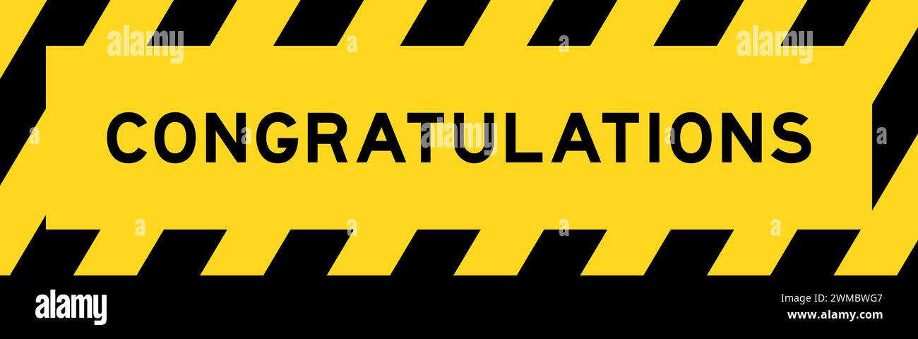 Yellow And Black Color With Line Striped Label Banner With Word