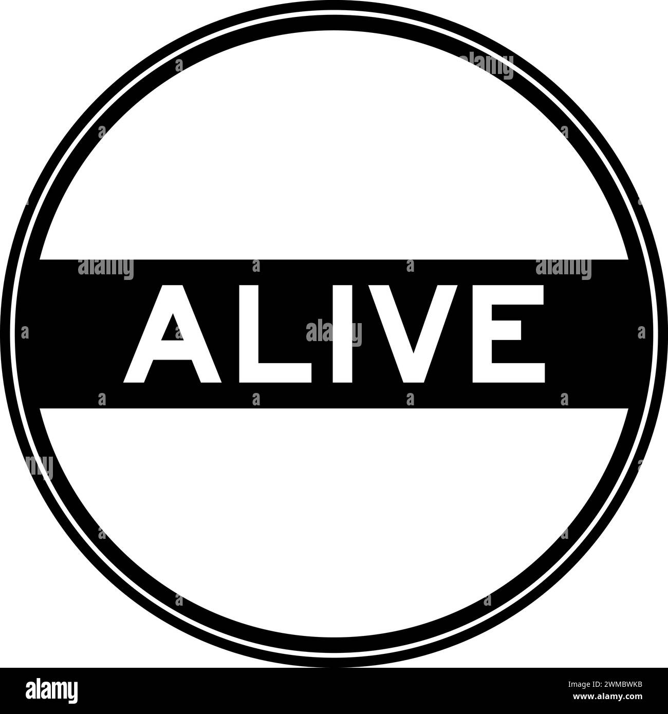 Black color round seal sticker in word alive on white background Stock ...