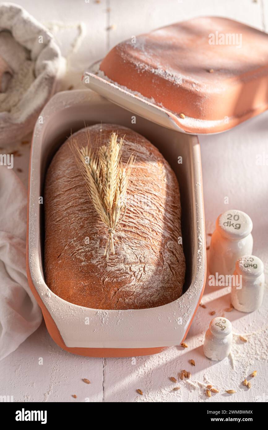 Homemade loaf of bread as source of fiber and energy. Rustic loaves of ...