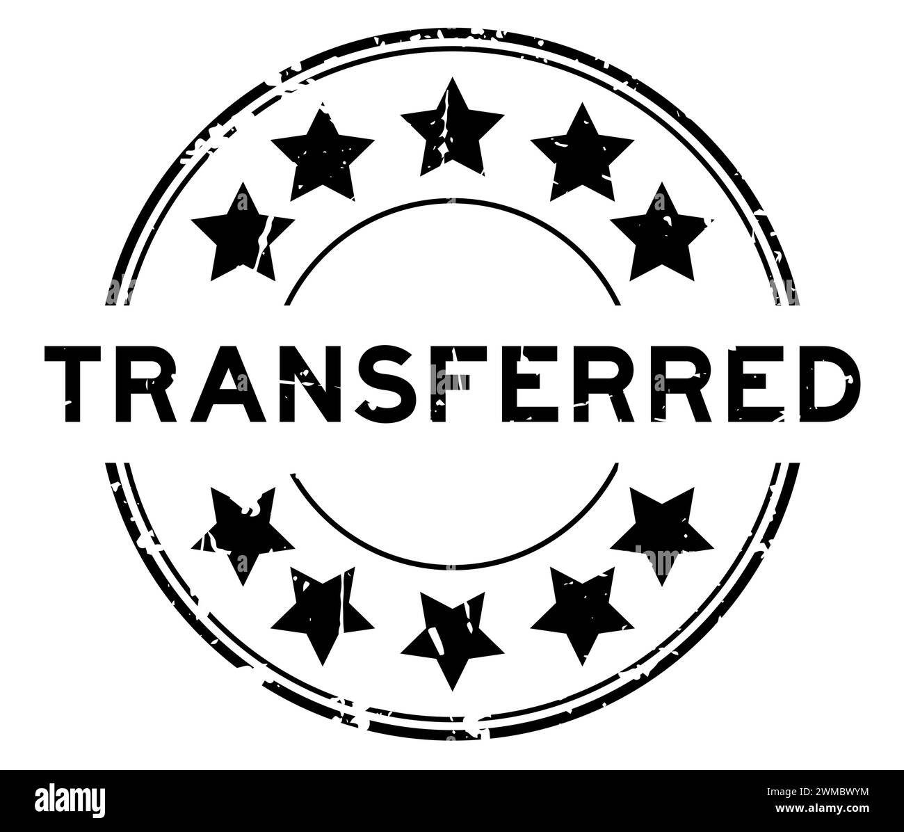 Grunge black transferred word with star icon round rubber seal stamp on ...