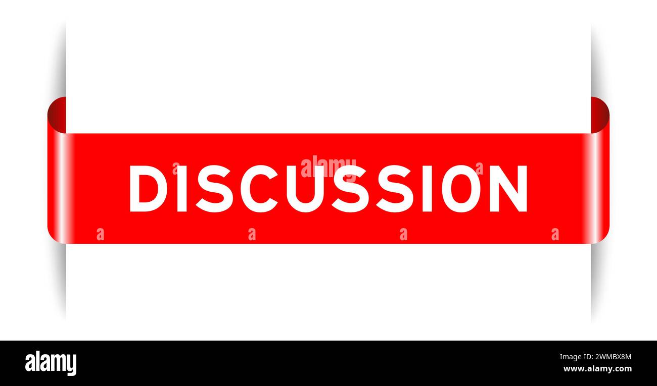 Red color inserted label banner with word discussion on white ...
