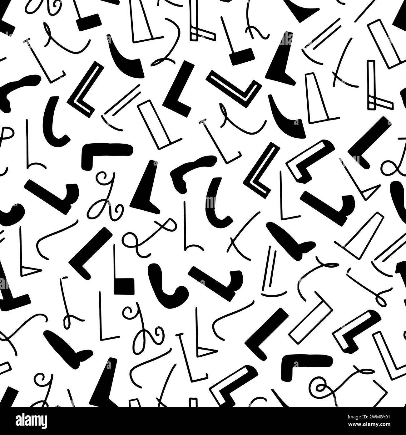 Black and white seamless pattern with the letter L in various styles ...