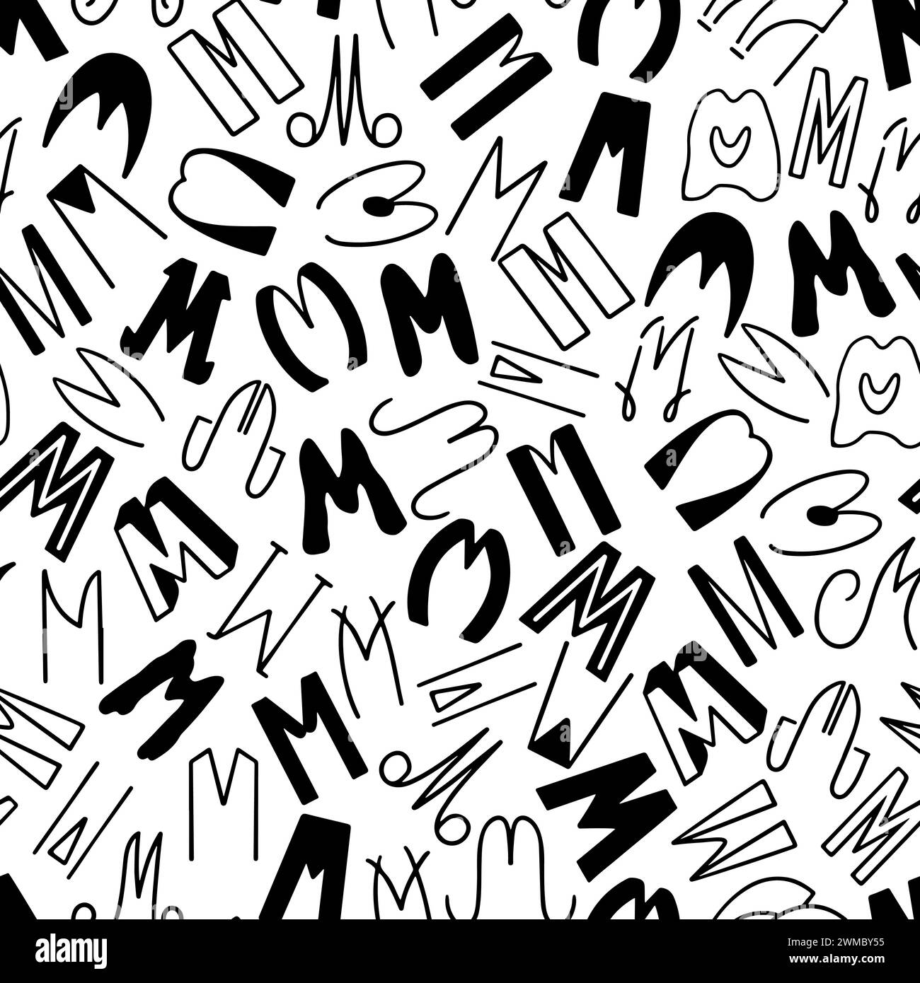 Black and white seamless pattern with the letter M in various styles ...
