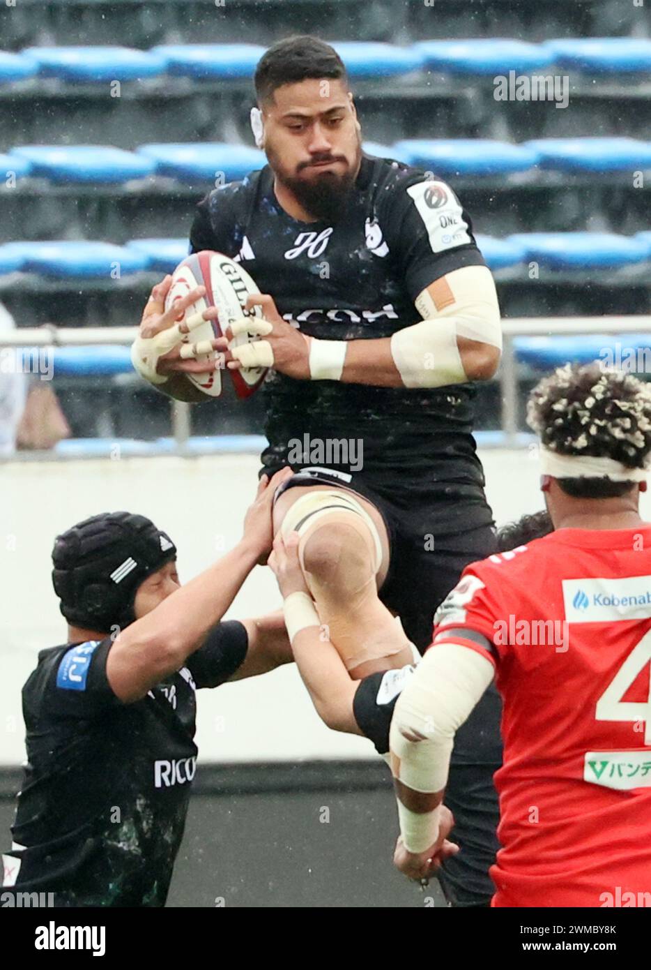 February 25, 2024, Tokyo, Japan - Ricoh Black Rams lock Amato Fakatava ...