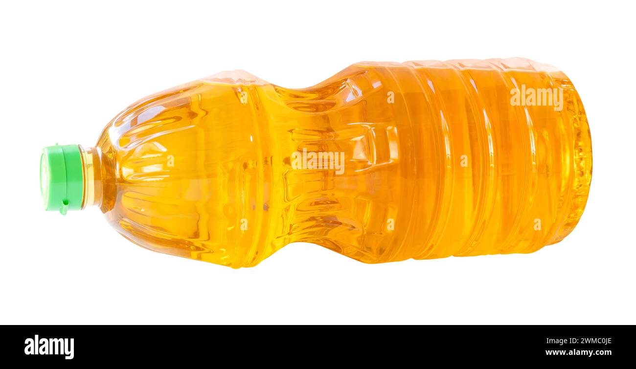 Yellow cooking palm oil or vegetable oil in lying medium transparent ...