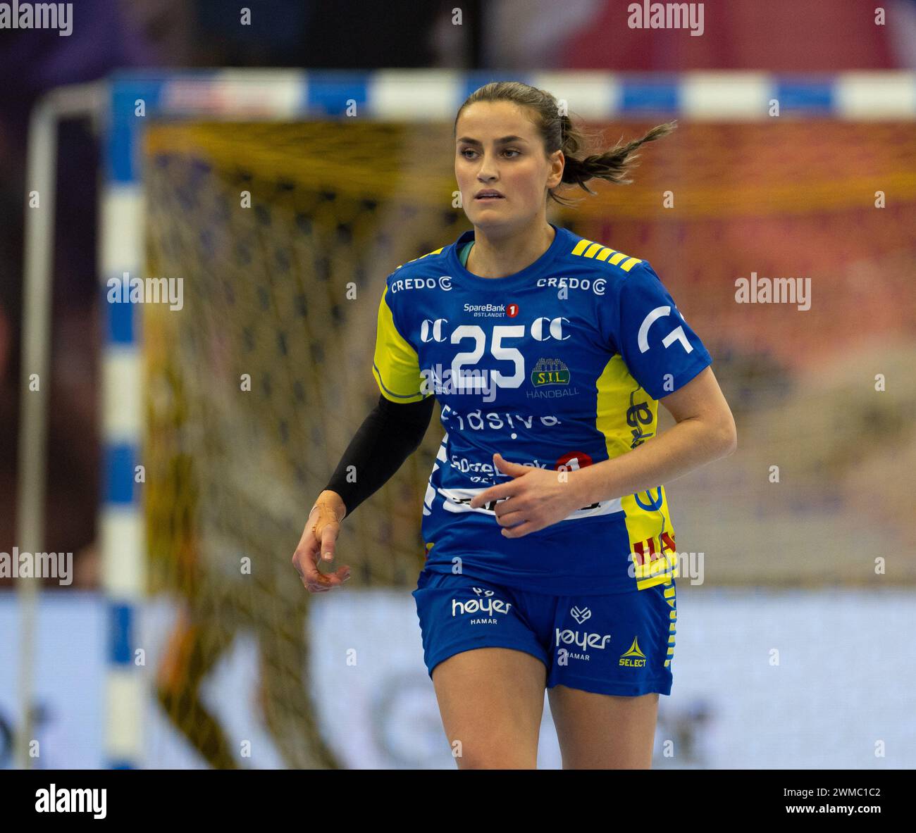 Arendal, Norway, February 25th 2024: Anniken Obaidli (25 Storhamar) are ...