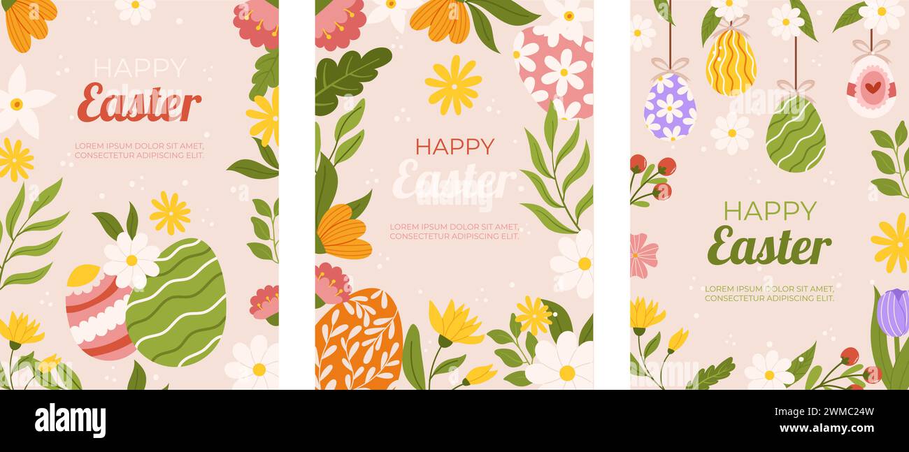 Easter collection of vertical greeting cards template. Design with ...