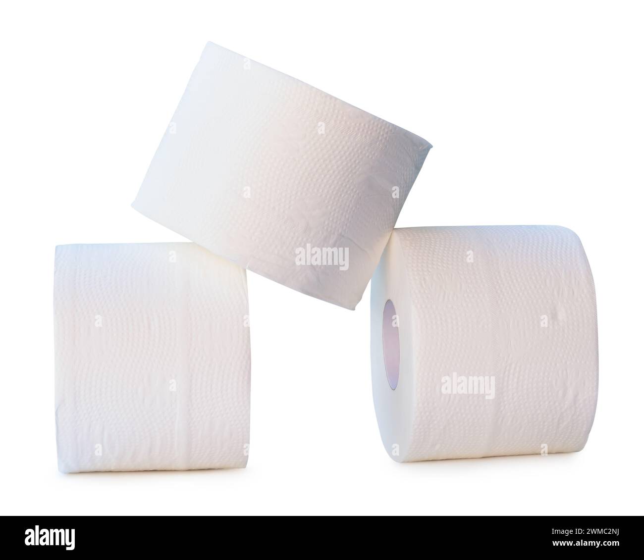 Front view of tissue paper rolls in stack is isolated on white ...