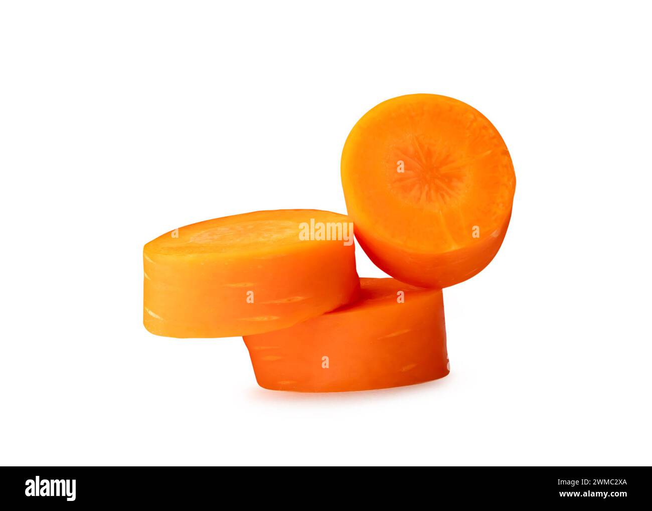 Front view of beautiful orange carrot slices in stack is isolated on ...