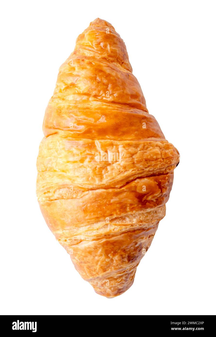 Top view of single croissant is isolated on white background with ...