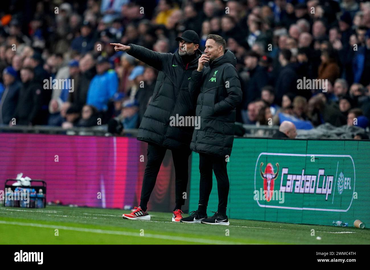 Liverpool manager Jurgen Klopp (left) and assistant manager Pep Lijnders during the Carabao Cup ...