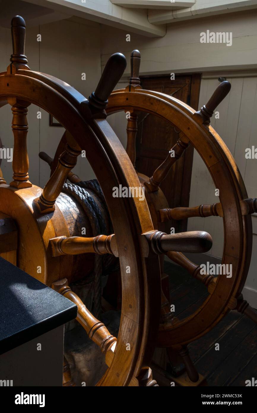 Old Real Helm, Steering Wheel on the vintage boat, ship. Art ...