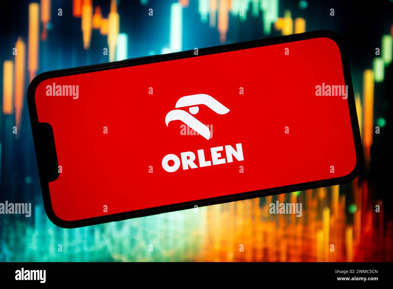In this photo illustration, an Orlen logo seen displayed on a ...