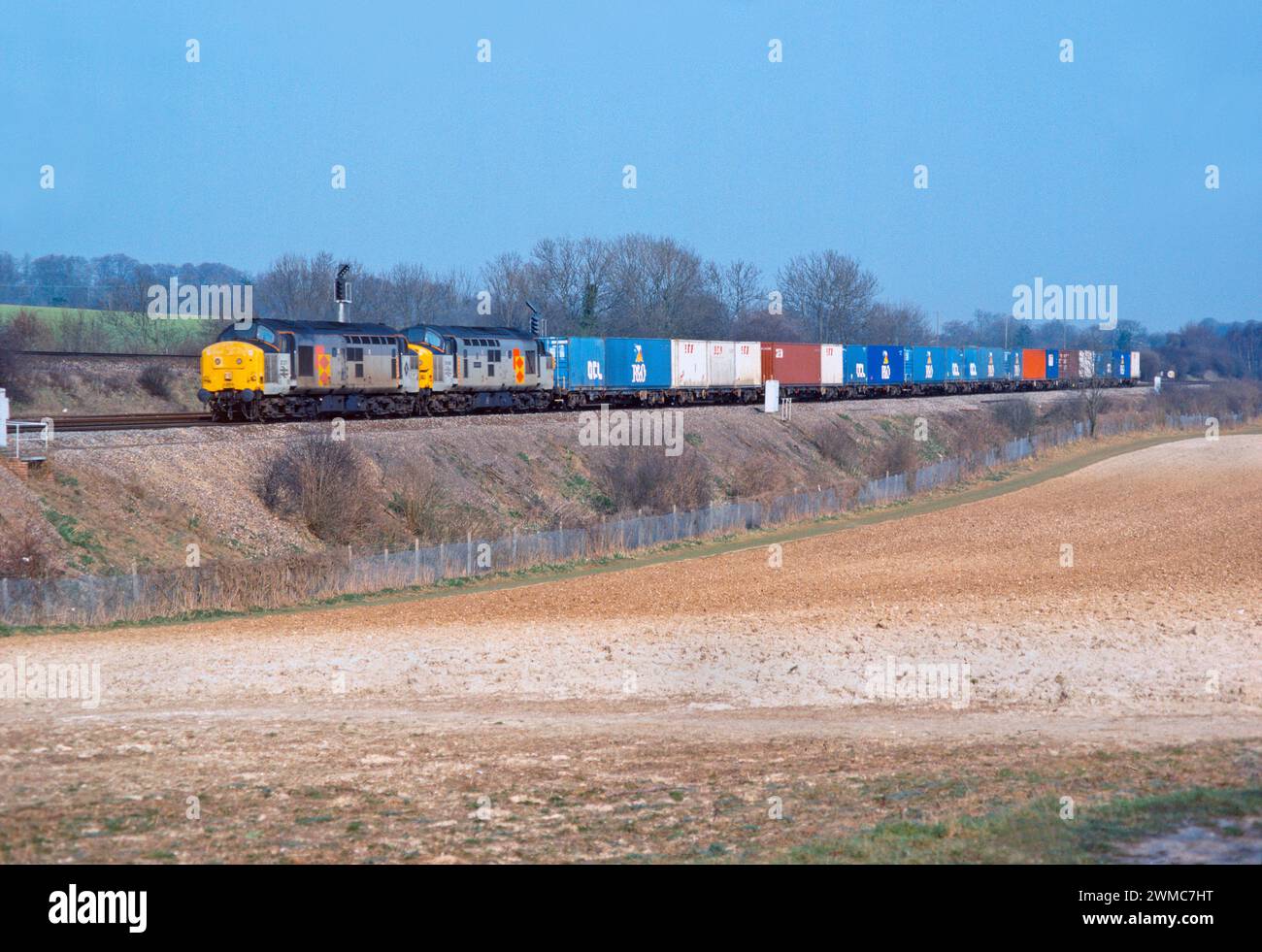 A pair of Class 37 diesel locomotives numbers 37271 and 37068 working a ...