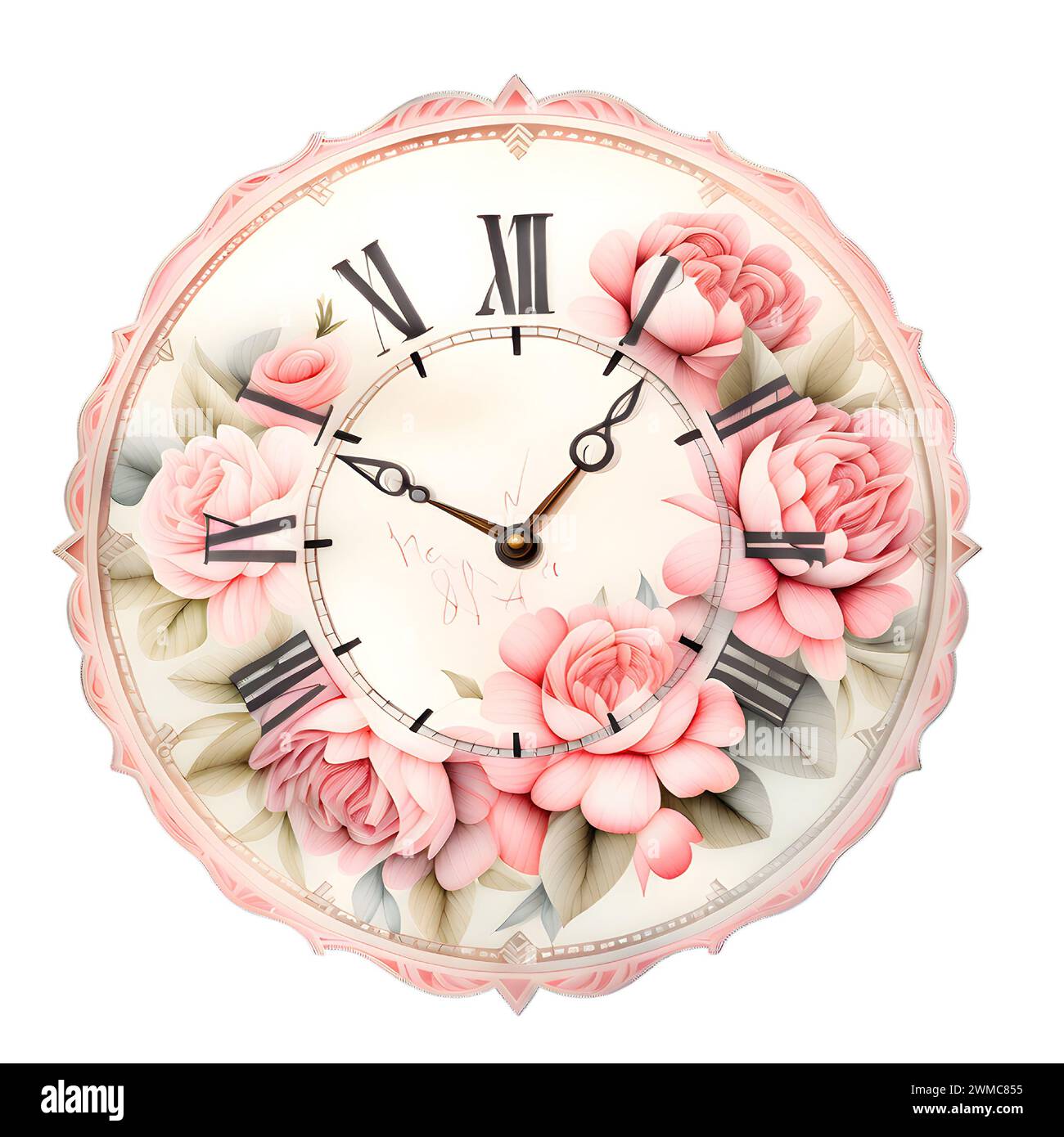 Watercolor pink pocket watch with flowers. Retro accessory. Pocket ...