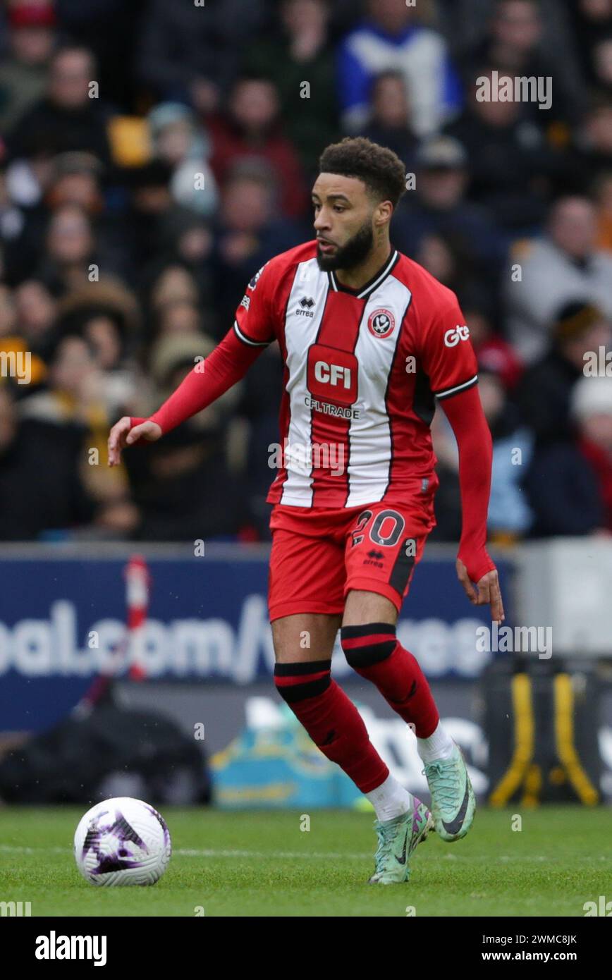 Wolverhampton on Sunday 25th February 2024. Sheffield United«s Jayden Bogle during the Premier ...