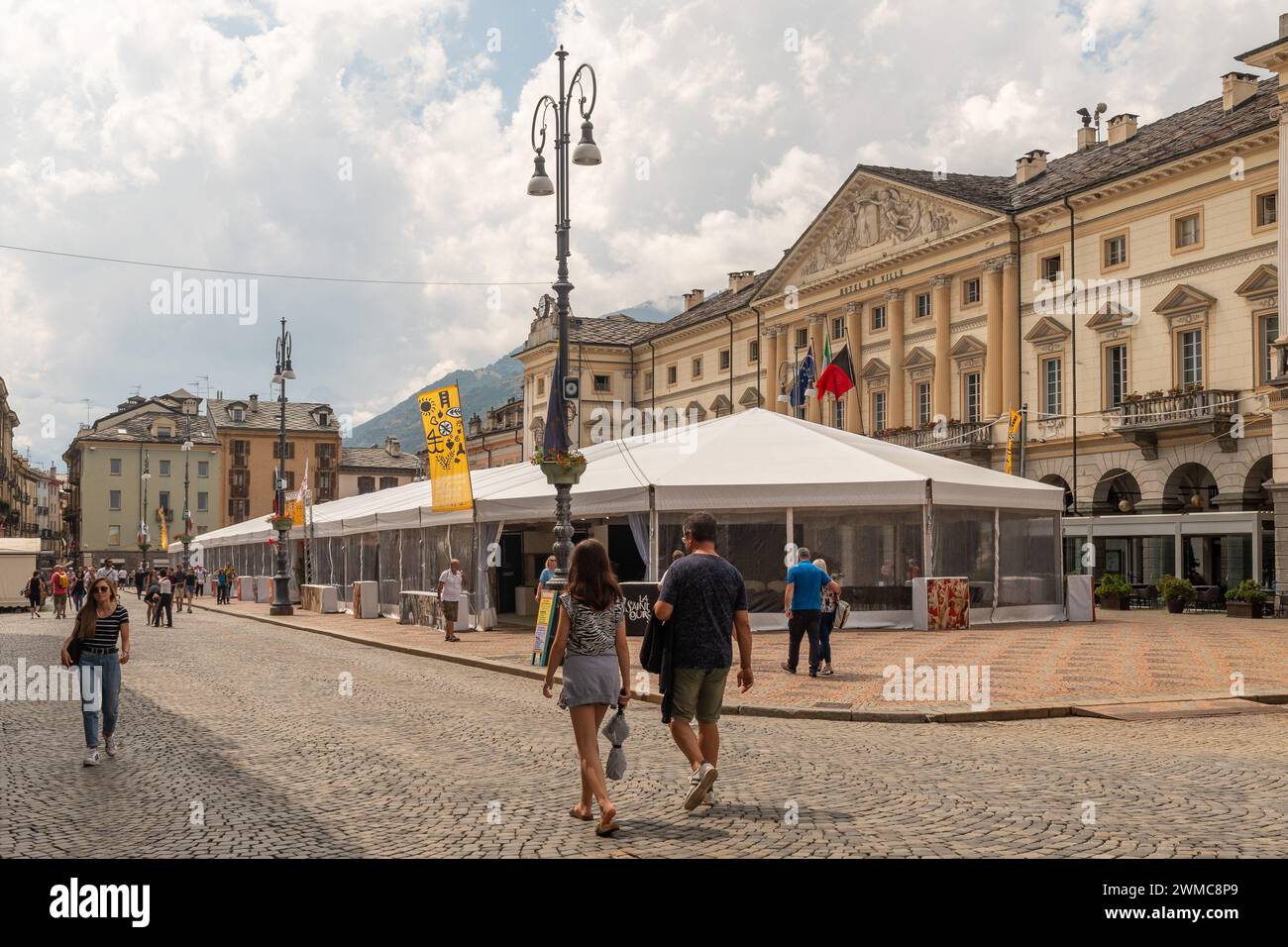 Piazza Emile Chanoux square with the pavilion of the 70th Exhibition ...