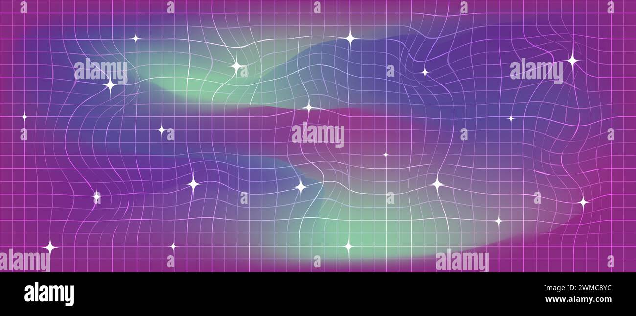 Gradient background with wavy checkered pattern with stars. Groovy ...