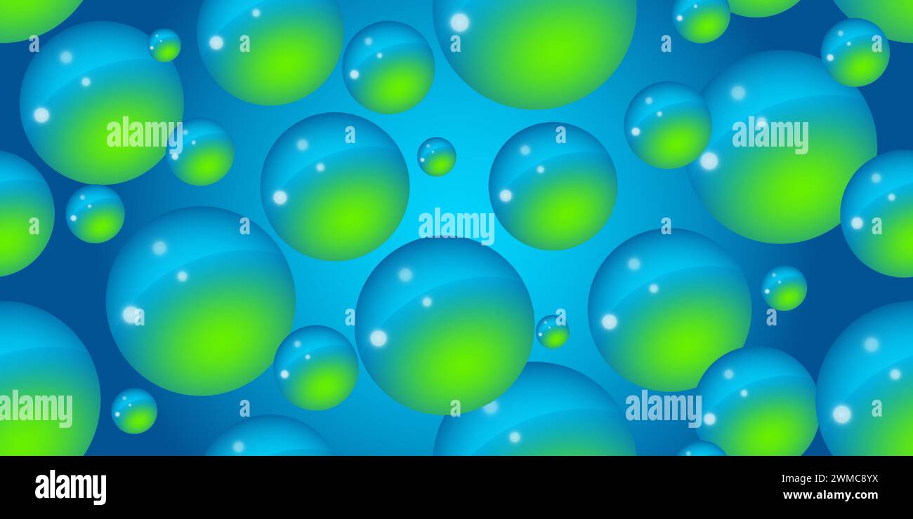 Blue and green neon bubbles on a blue background. Abstract bubble ...
