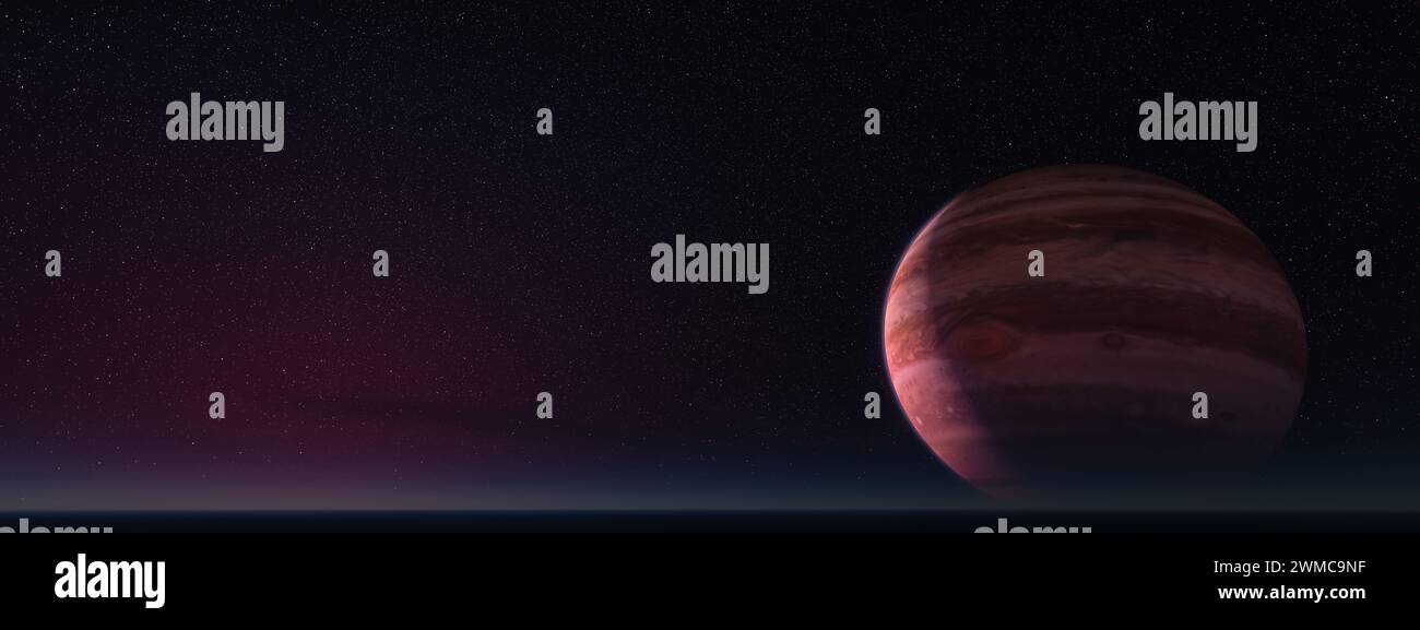 Sci-fi Colorful Cloudscape Sky Background with Jupiter planet. 3d ...