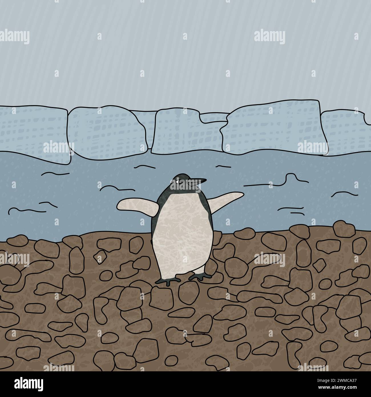 Hand drawn Emperor penguin drawing. An animal of Antarctica near the ...