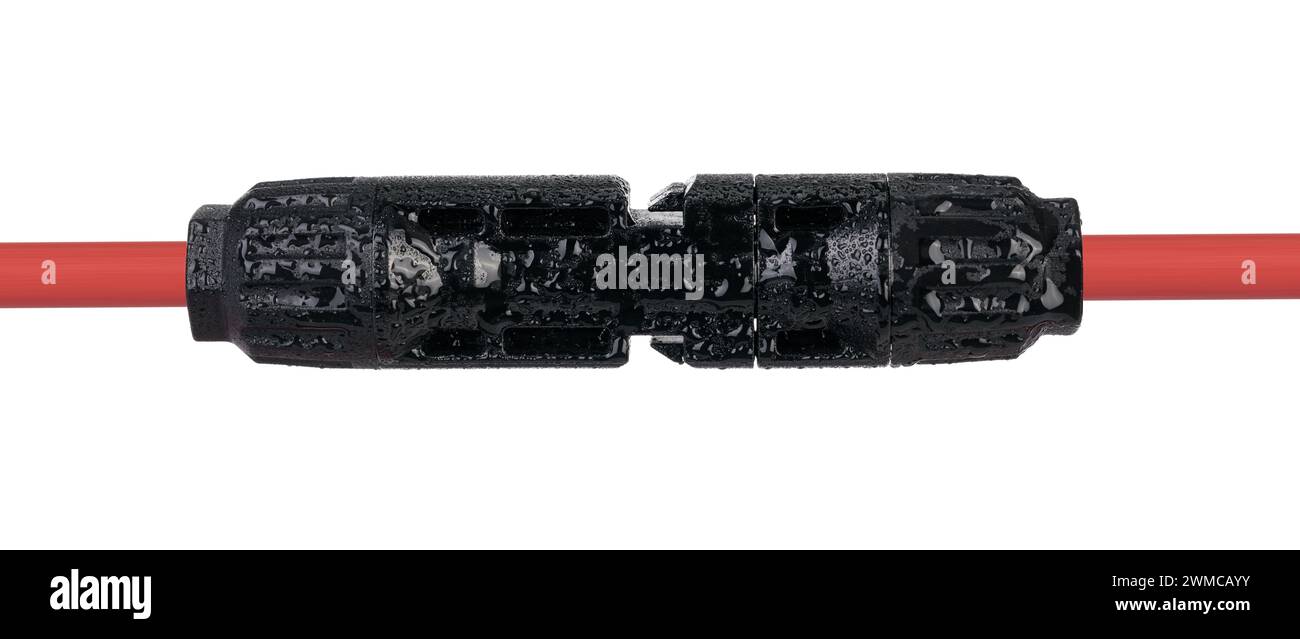 Waterproof Connector Attached to Red Cable. Solar Panel MC4 Connector ...