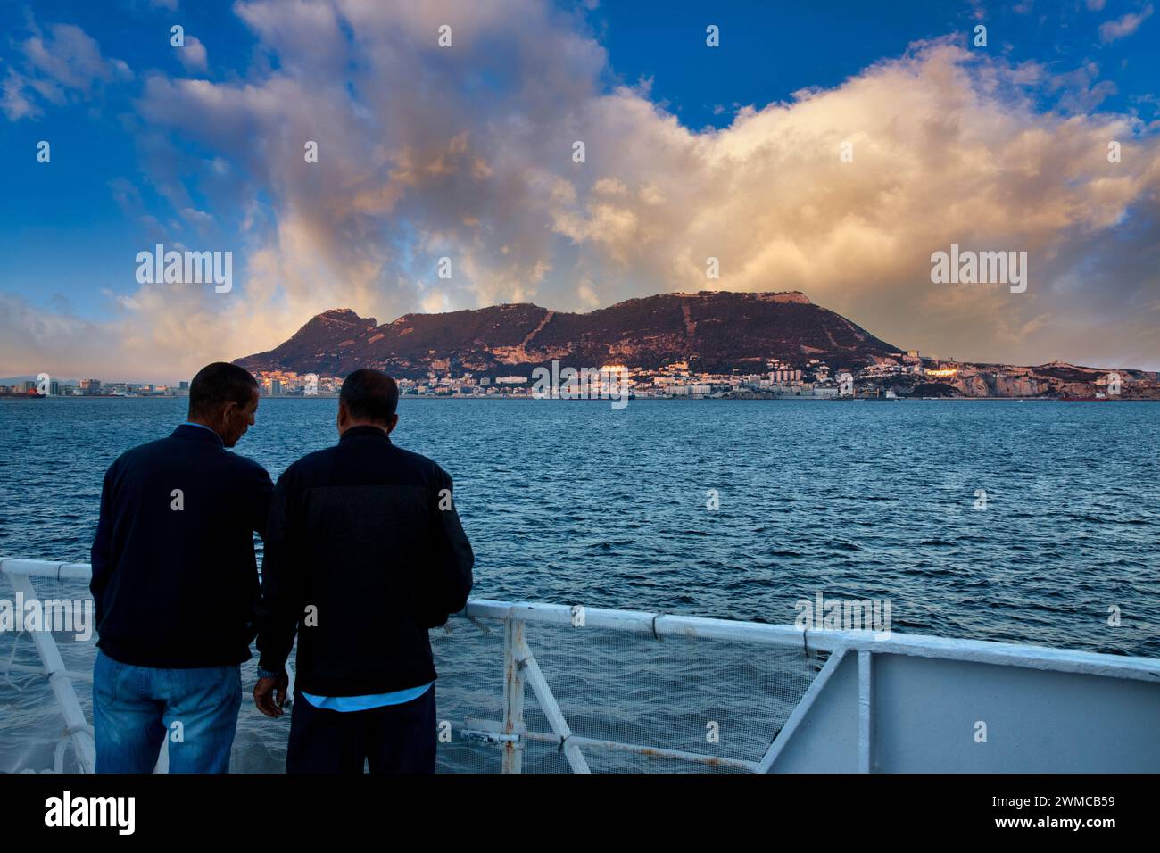 Ferry crossing the Strait of Gibraltar from Morocco to Spain, In the ...