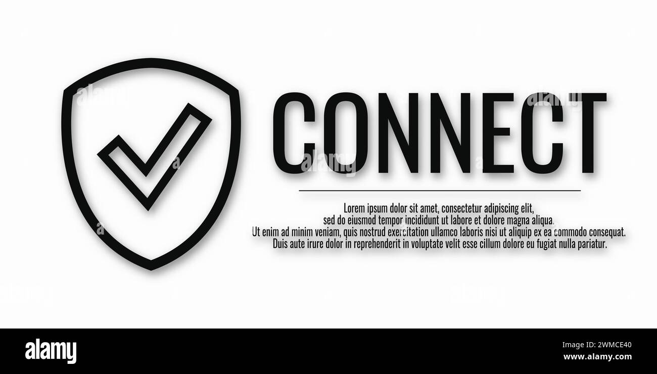 Vector illustration of banner with secure connection concept. Word ...