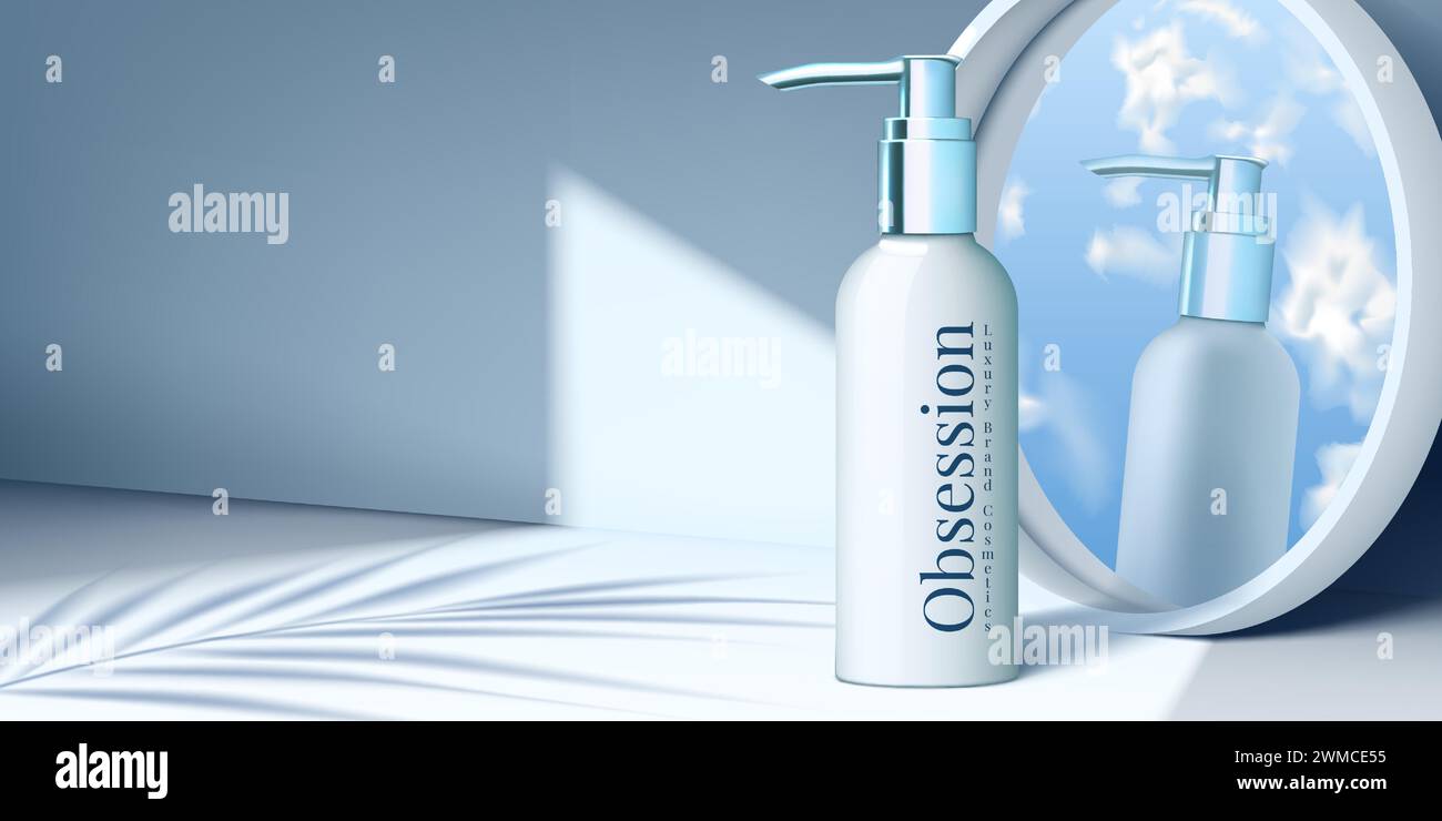 Cosmetic advertising. 3D beauty product on pastel podium render surface ...