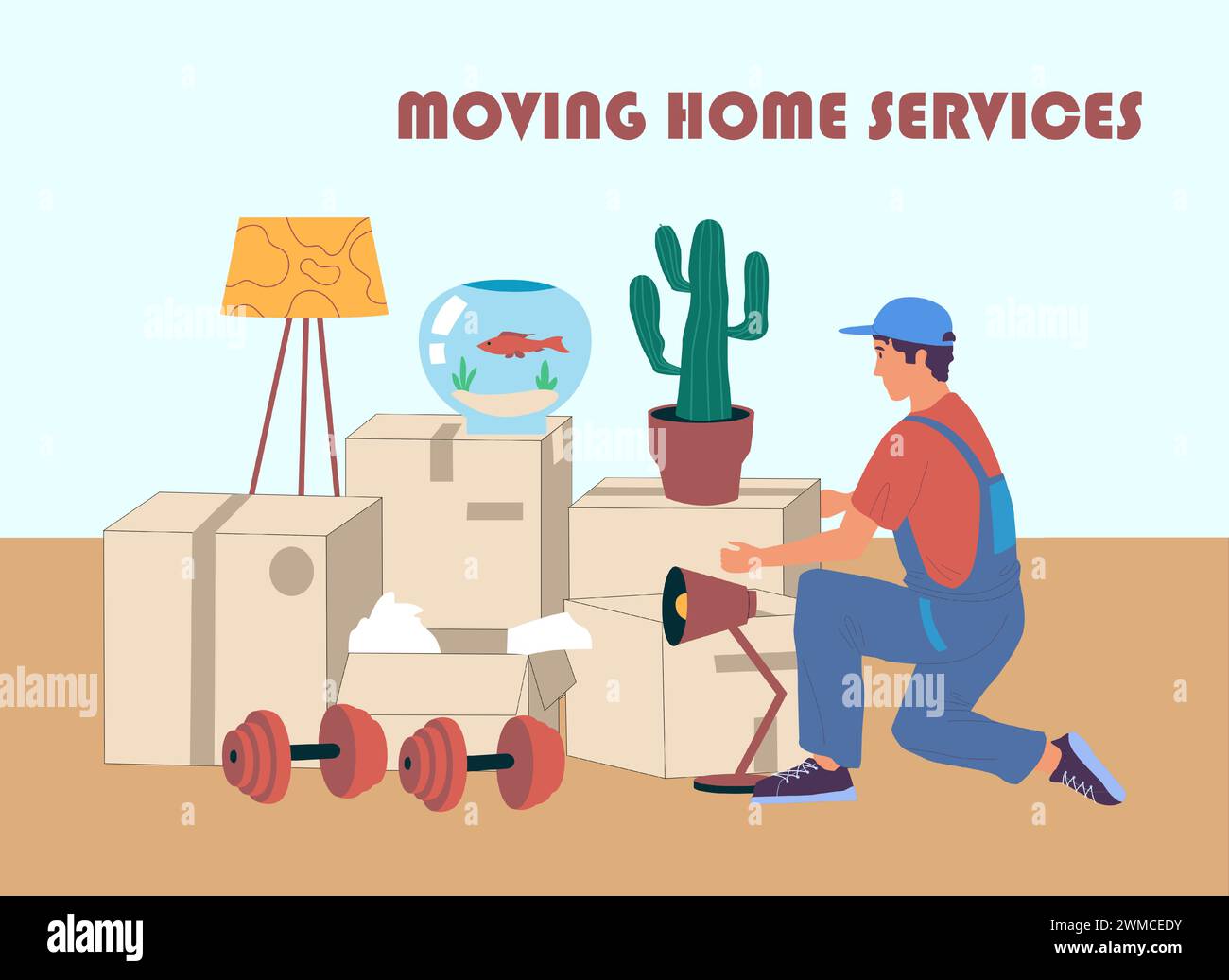 Moving boxes. Family relocation. Cardboard parcel stacks. Delivery ...