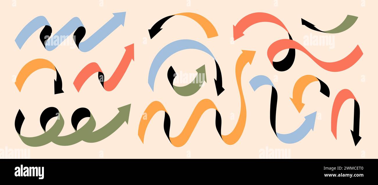 Arrows. Dynamic twist spiral lines, curve playful signs or quirky ...