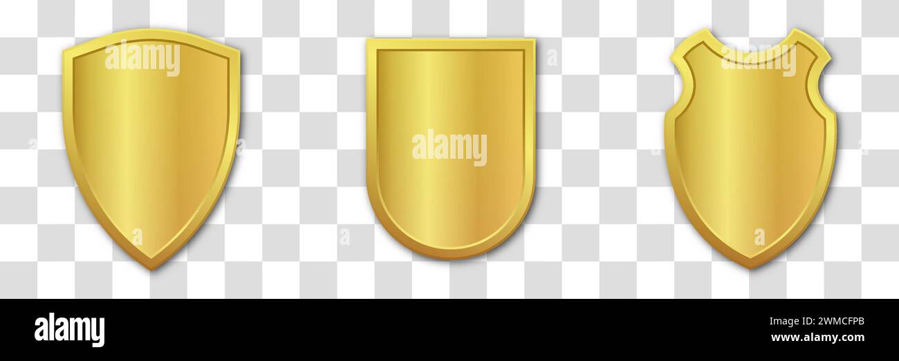 Set of realistic golden heraldic shields. Glass and glossy shield ...