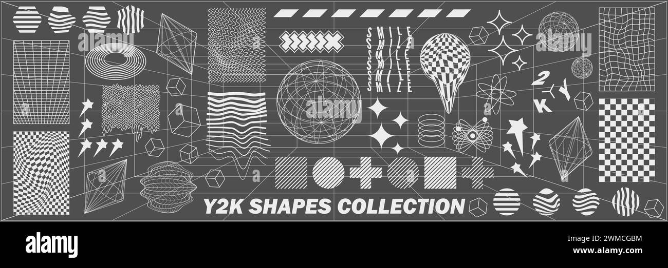 Abstract geometry hud wireframe shapes and patterns, cyberpunk elements ...