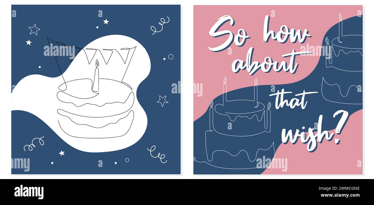 Handdrawn birthday greeting cards. Vector line art design Stock Vector ...