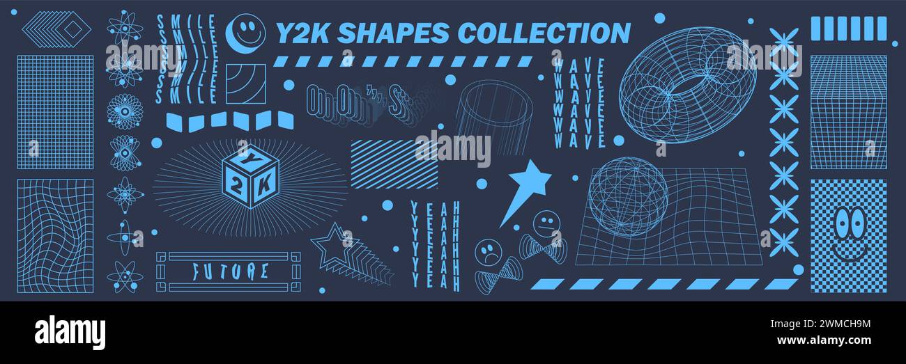 Abstract geometry hud wireframe shapes and patterns, cyberpunk elements ...