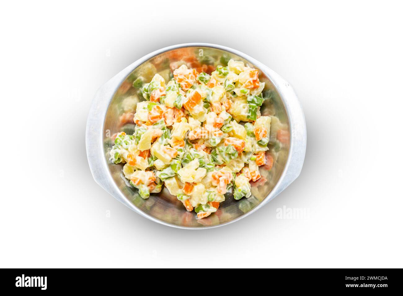 A vegetable mayonnaise on a metallic container isolated on a white ...