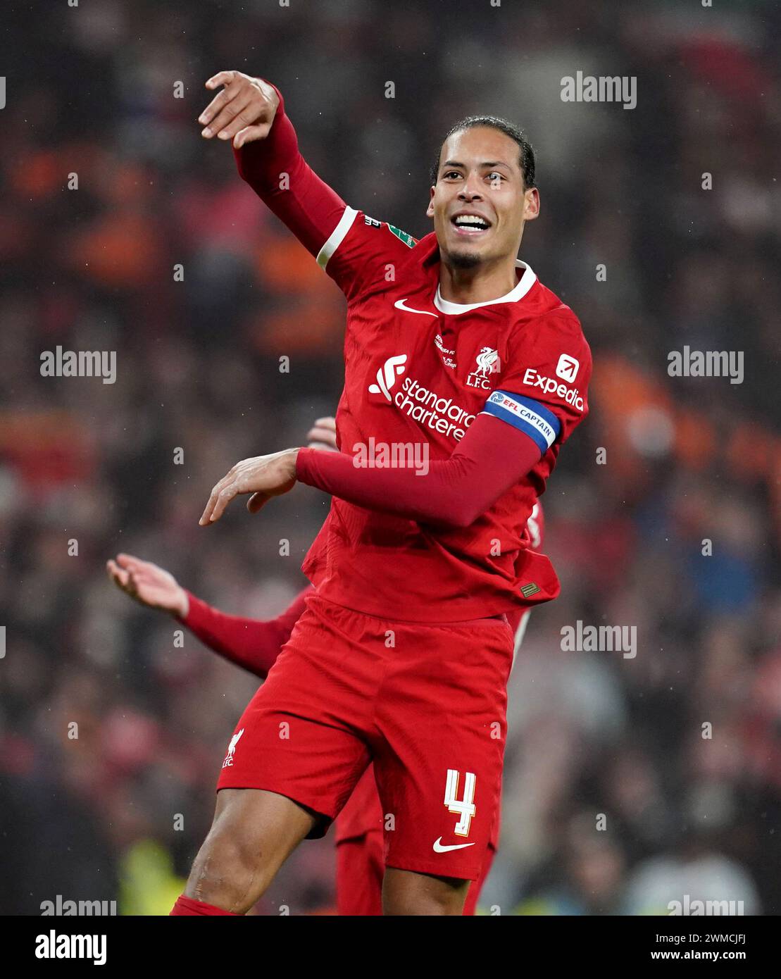 Liverpool's Virgil van Dijk celebrates after the Carabao Cup final at ...