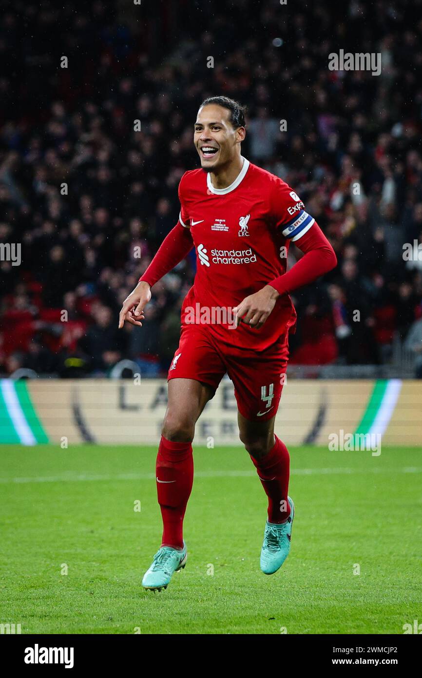 LONDON, UK - 25th Feb 2024: Virgil van Dijk of Liverpool celebrates ...