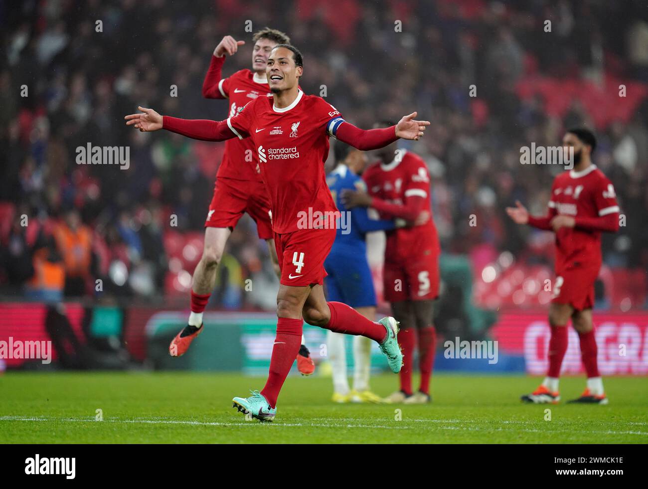 Liverpool's Virgil van Dijk celebrates after the Carabao Cup final at ...