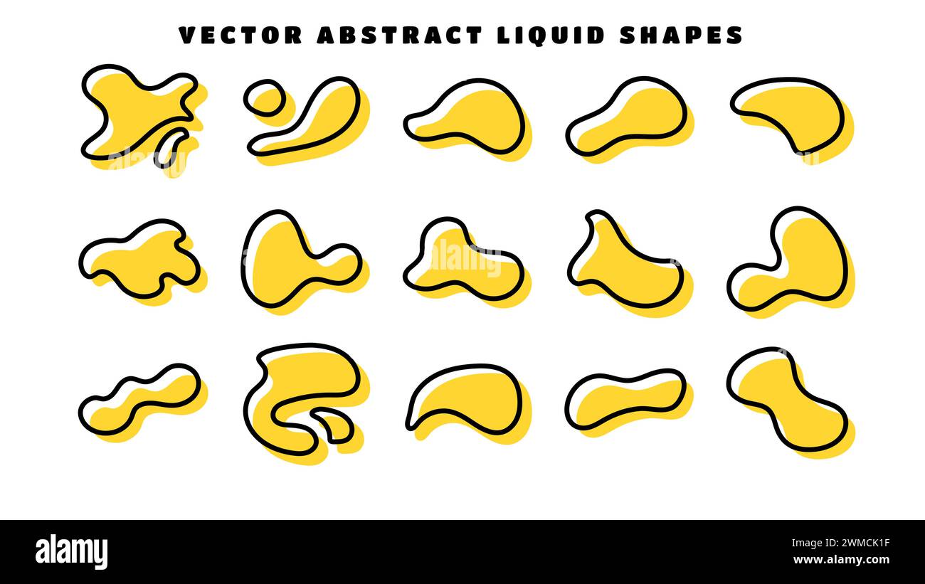 Outline blob shapes, fluid or liquid round abstract elements. Black and ...