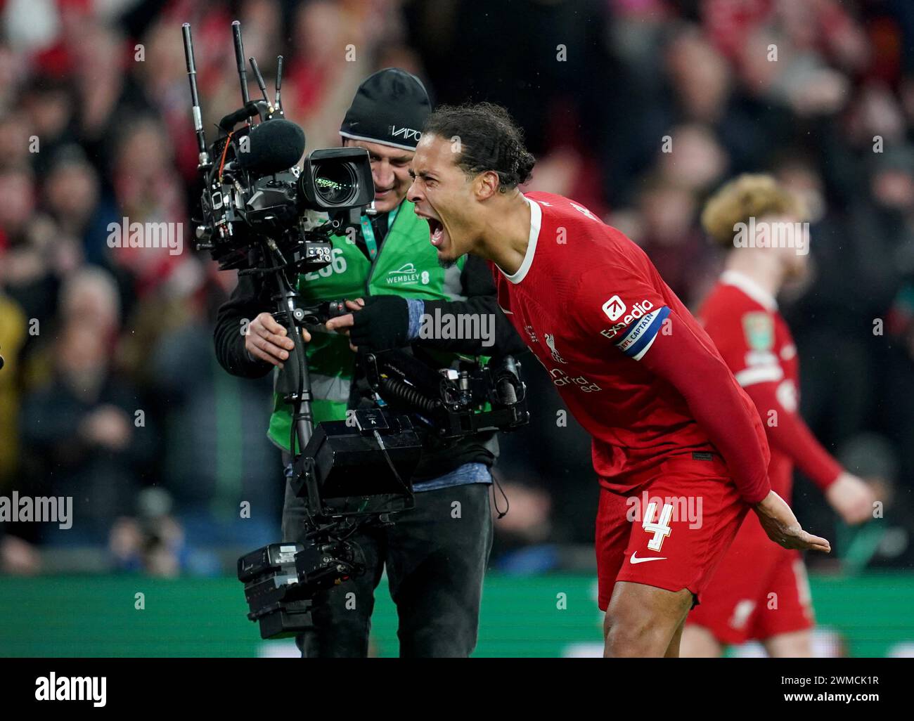 Liverpool's Virgil van Dijk celebrates after scoring his sides first ...