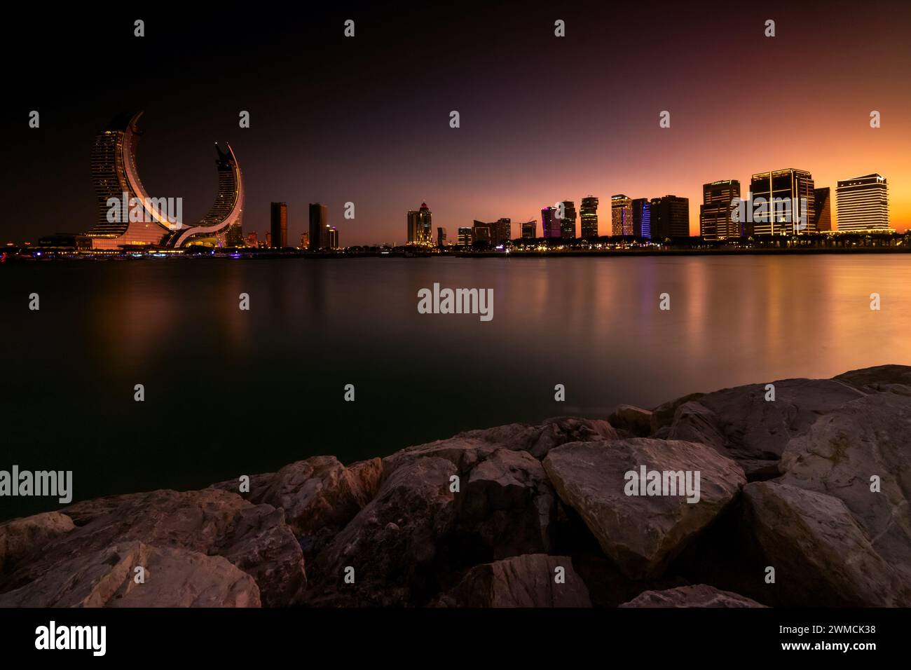 Sunset over Lusail Marina, and cityscape Doha, Qatar Stock Photo - Alamy
