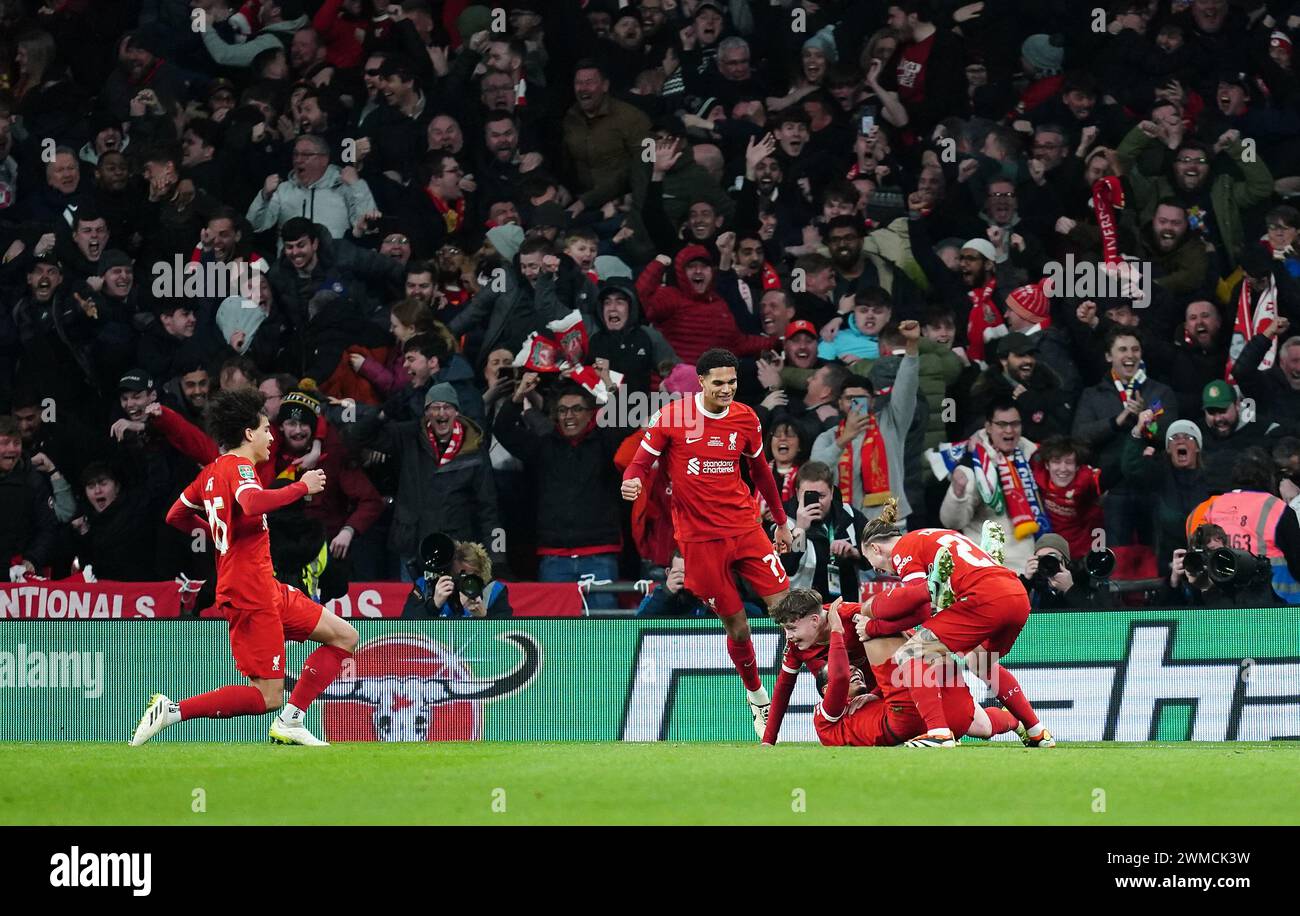 Liverpool's Virgil van Dijk celebrates scoring their side's first goal ...