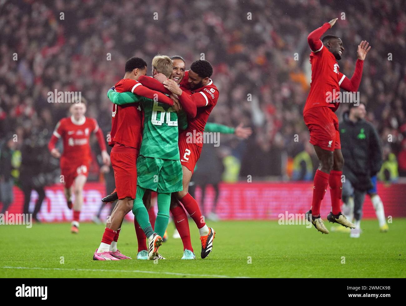 Liverpool goalkeeper Caoimhin Kelleher and Virgil van Dijk celebrate ...