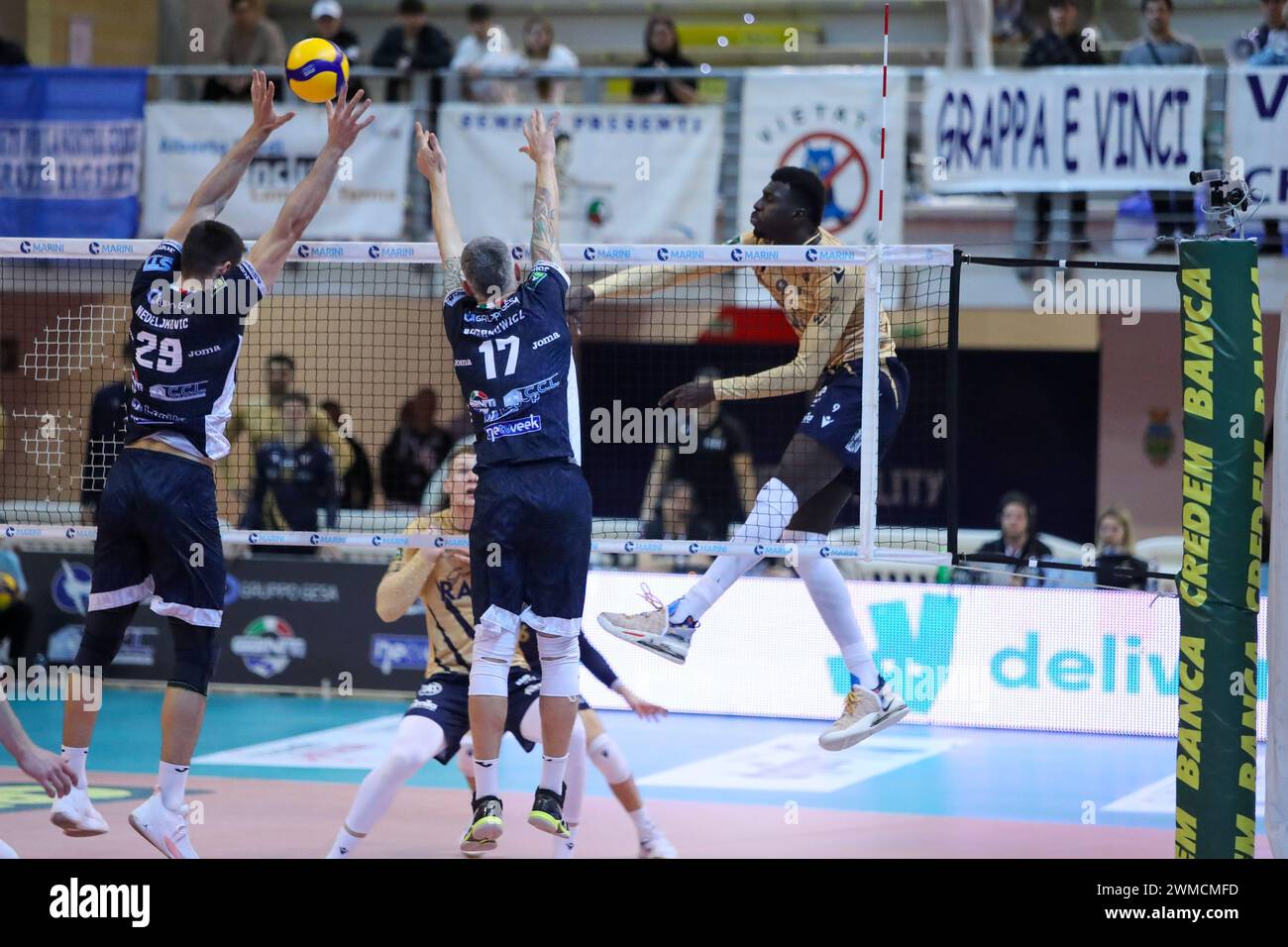 Latina, Italy. 25th Feb, 2024. Noumory Keita (Rana Verona) during Cisterna Volley vs Rana Verona ...